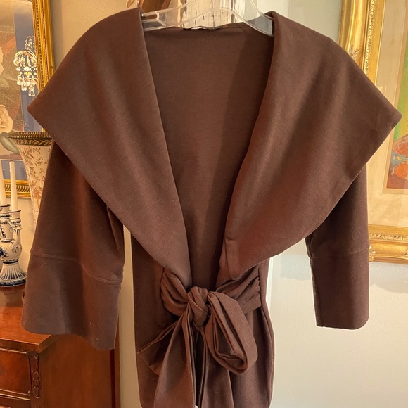 Xtaren | Jackets & Coats | Brown Wrap Jacket With Hoodie And Sash ...